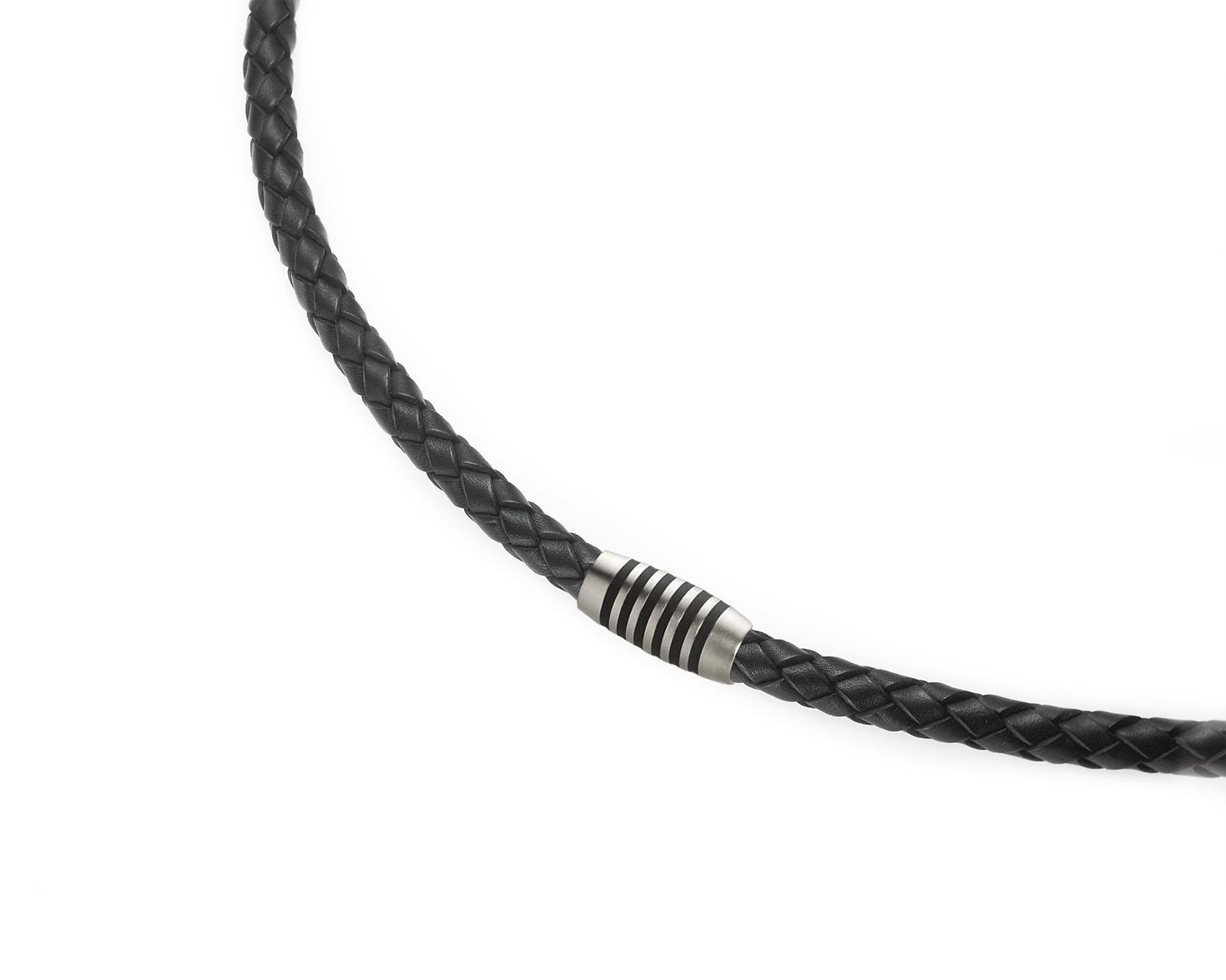 Collier Titane Email Cuir Noir Tressé Boccia 0843-03 - 0843 03 ...